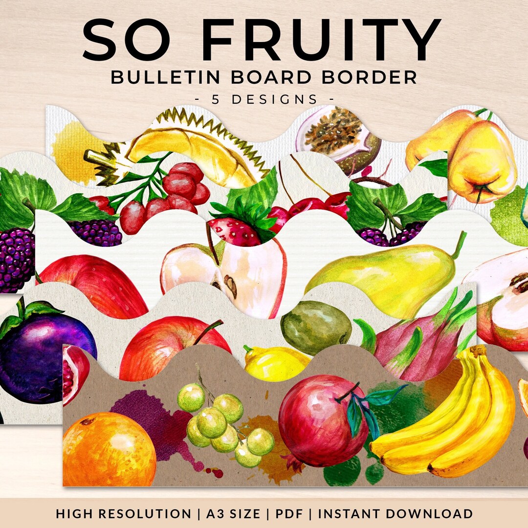 So Fruity Bulletin Board Borders | 5 Designs | Banana, Apple, Cherry ...