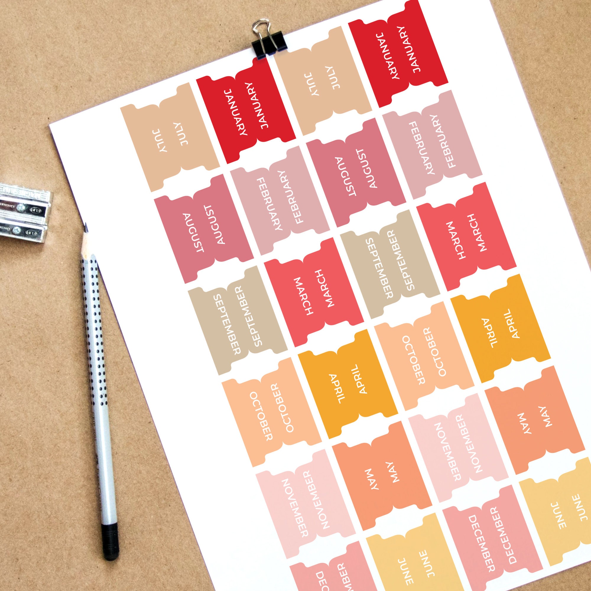 Peach Tone Palette Monthly Tabs, Colorful Printable Divider Tabs ...