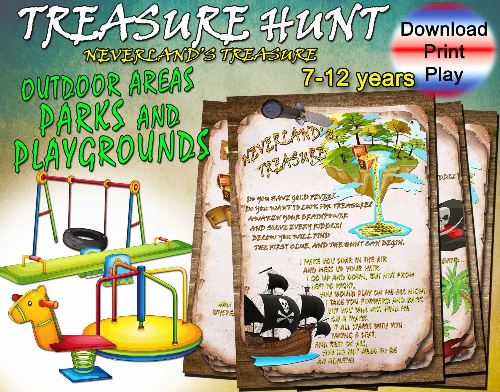 Outdoor-park Treasure Hunt, Park Clues to Print, Birthdays Games, Pdf ...