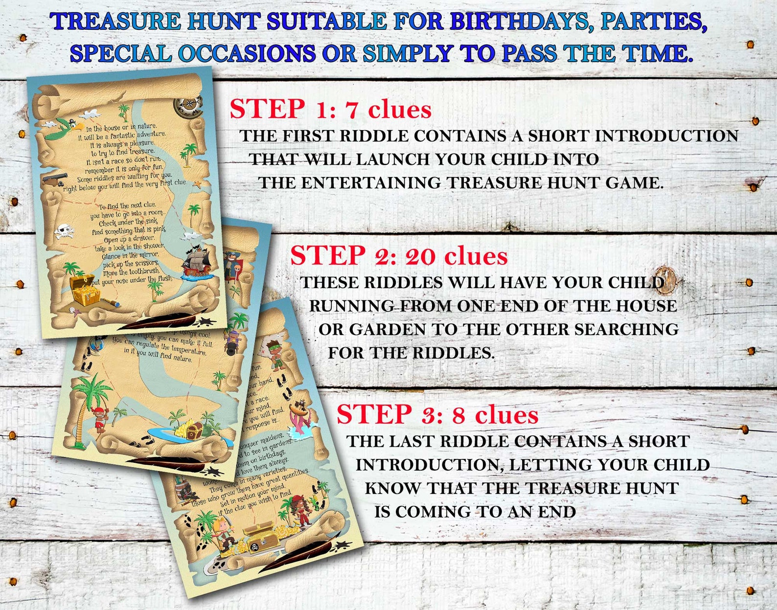 Kids Treasure Hunt, Clues to Print, Birthdays Games, Pdf Kids Treasure ...