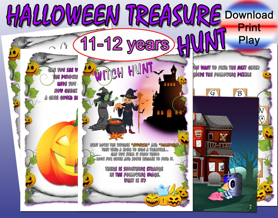 Halloween Kids Treasure Hunt, Clues to Print, Halloween Games, Pdf Kids ...
