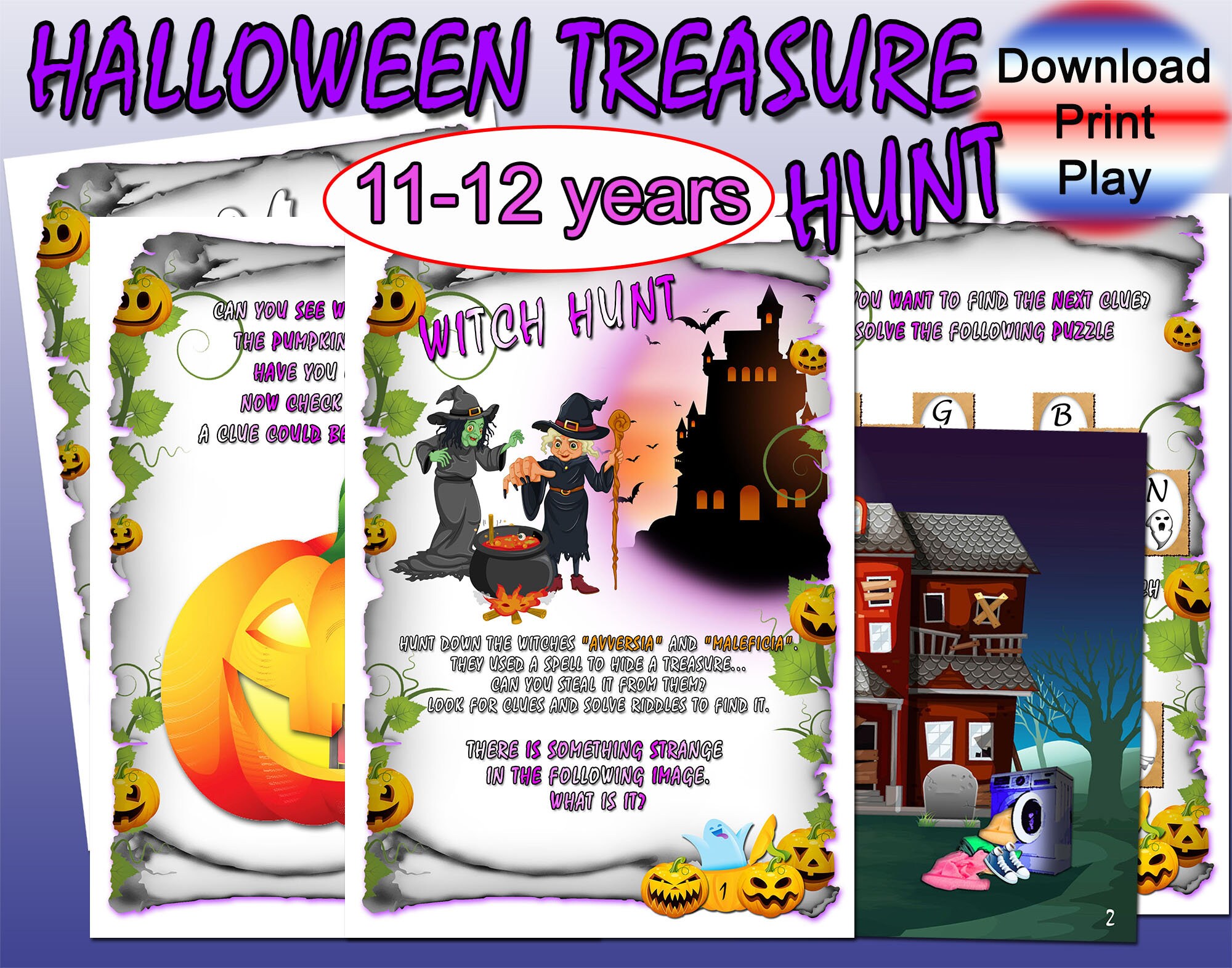 Halloween Kids Treasure Hunt, Clues to Print, Halloween Games, Pdf Kids ...