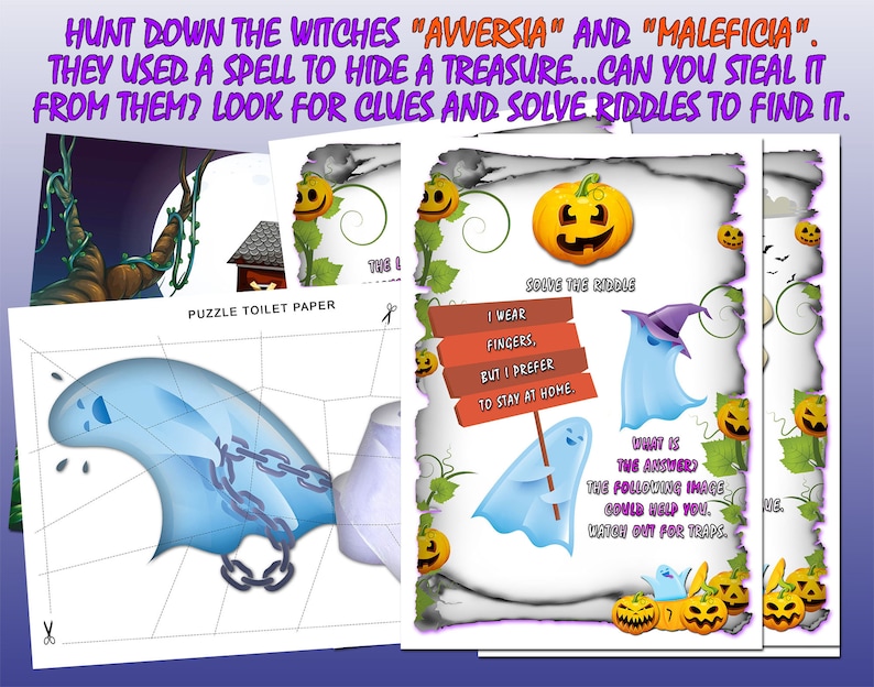 Halloween Kids Treasure Hunt, Clues to Print, Halloween Games, Pdf Kids ...