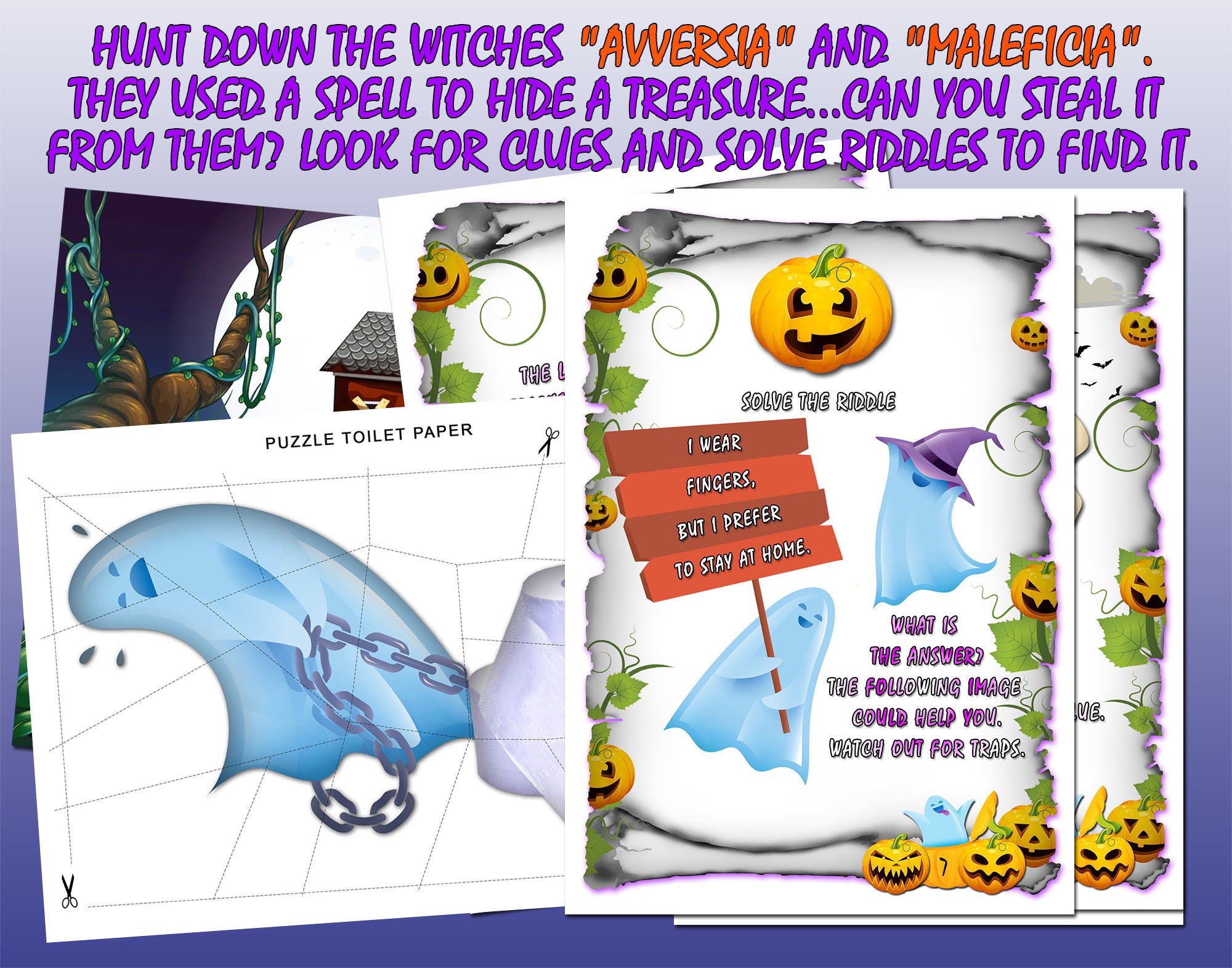 Halloween Kids Treasure Hunt, Clues to Print, Halloween Games, Pdf Kids ...