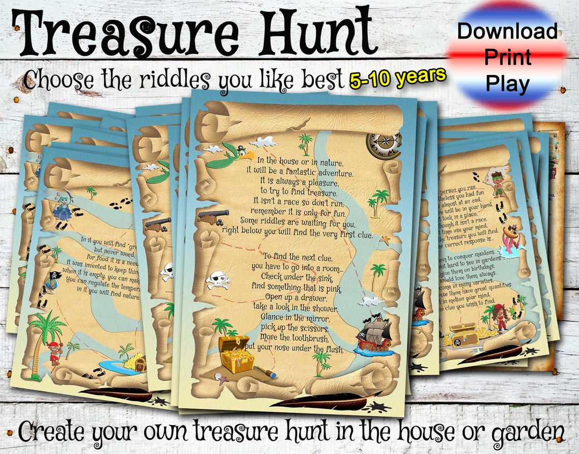 Kids Treasure Hunt, Clues to Print, Birthdays Games, Pdf Kids Treasure ...