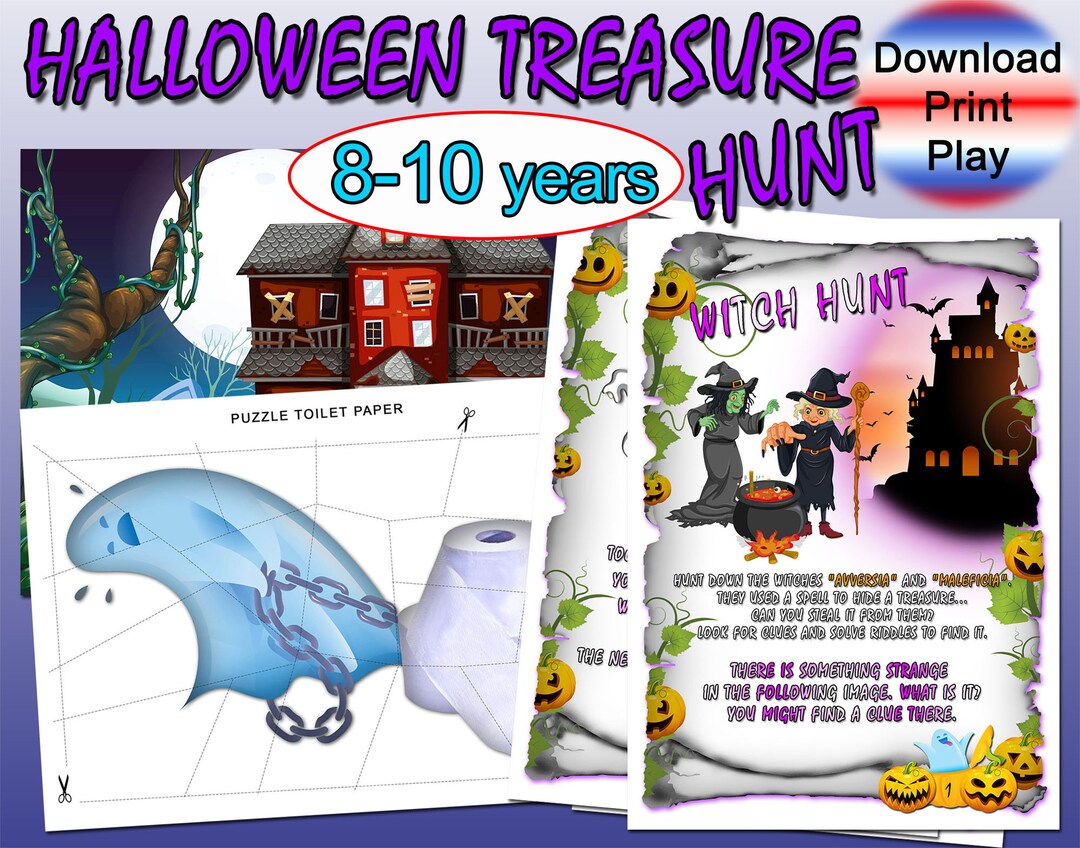 Halloween Kids Treasure Hunt, Clues to Print, Halloween Games, Pdf Kids ...