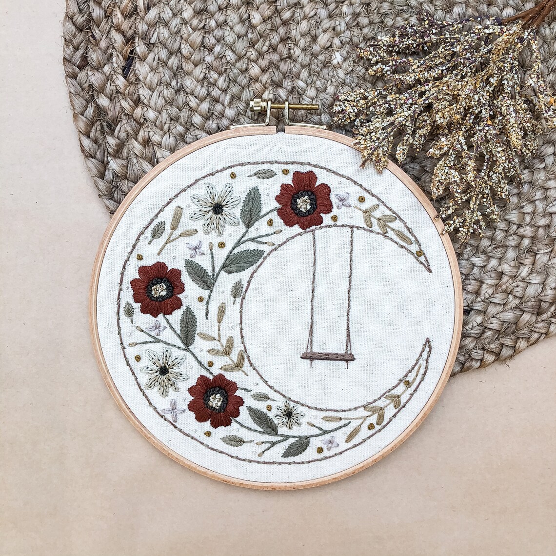 Floral Moon - Floral Embroidery - Moon Embroidery - Hand Embroidery ...