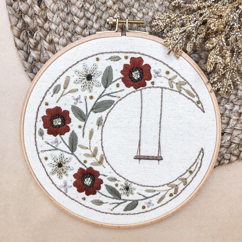 Floral Moon - Floral Embroidery - Moon Embroidery - Hand Embroidery ...