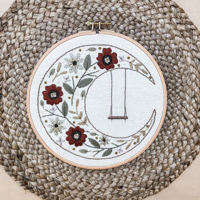 Floral Moon - Floral Embroidery - Moon Embroidery - Hand Embroidery ...