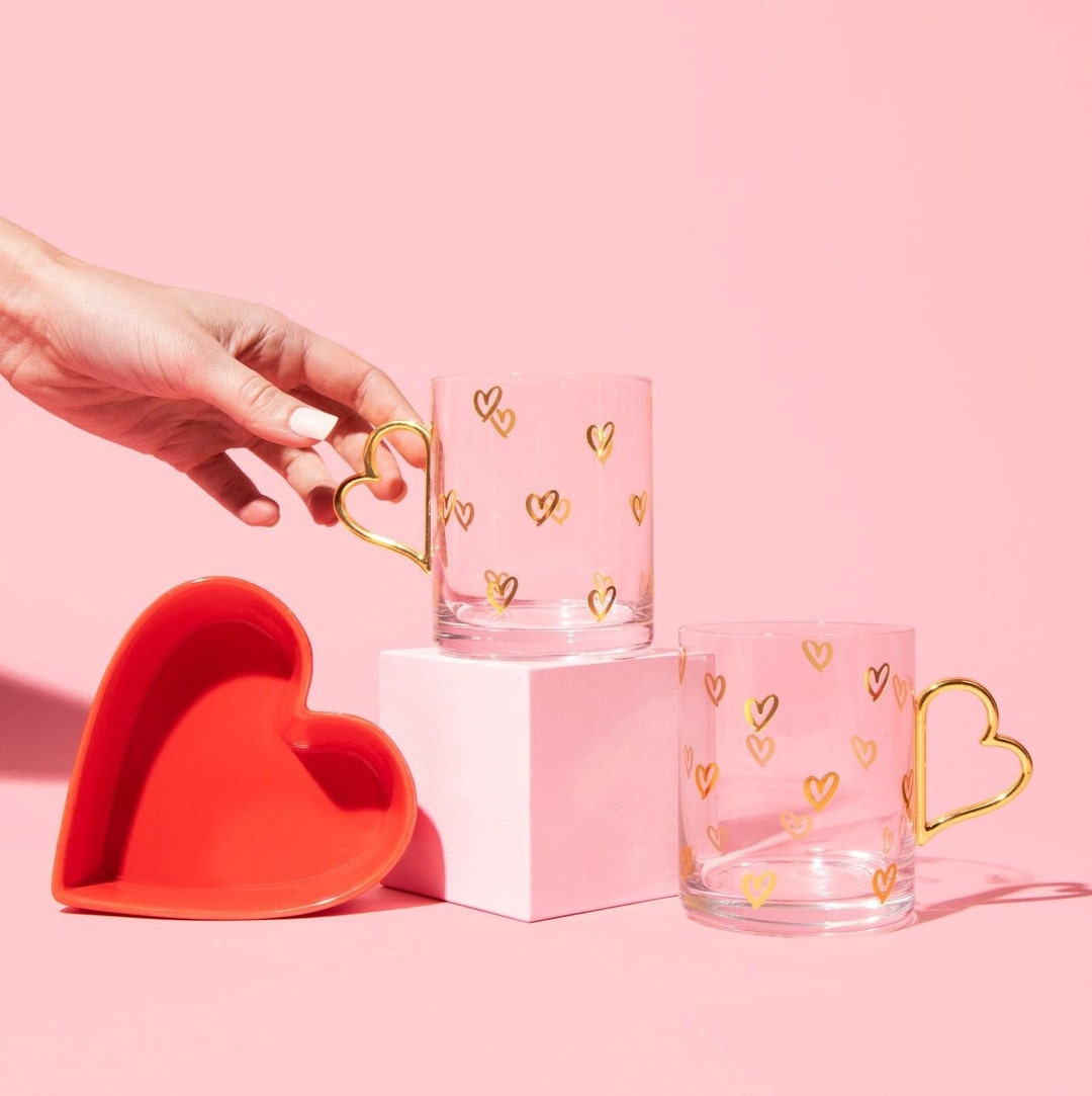 Gold Heart Mug Heart Coffee Mug Gold Coffee Mug Heart Glass Coffee Mug ...