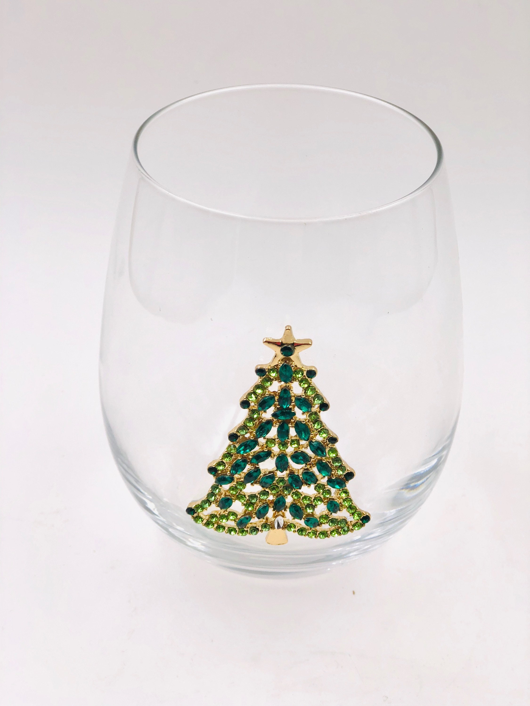 Christmas Tree Stemless Wine Glass Christmas Wine Glasses Christmas ...