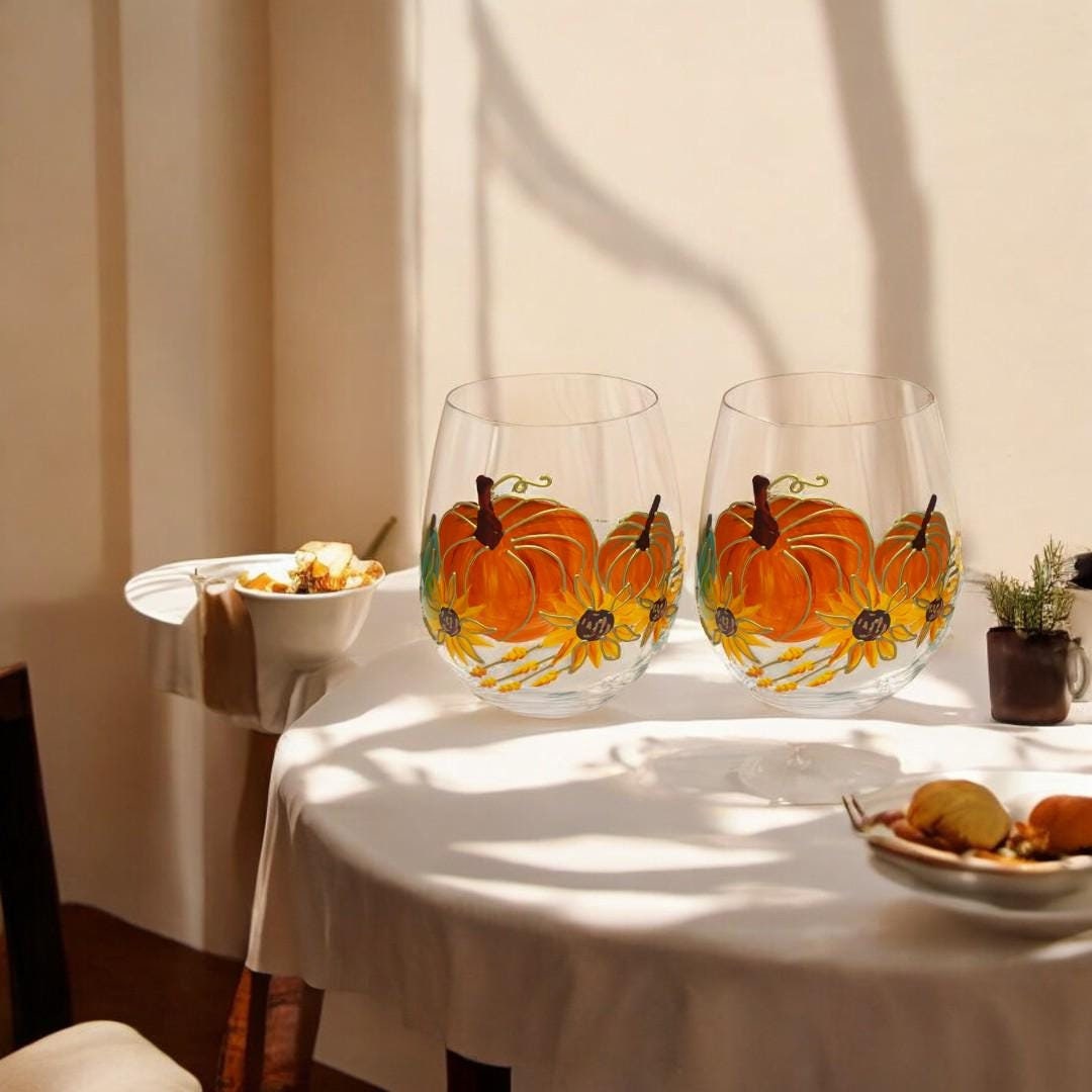 Autumn Wine Glasses Fall Wine Tumbler Fall Wine Glass Thanksgiving ...