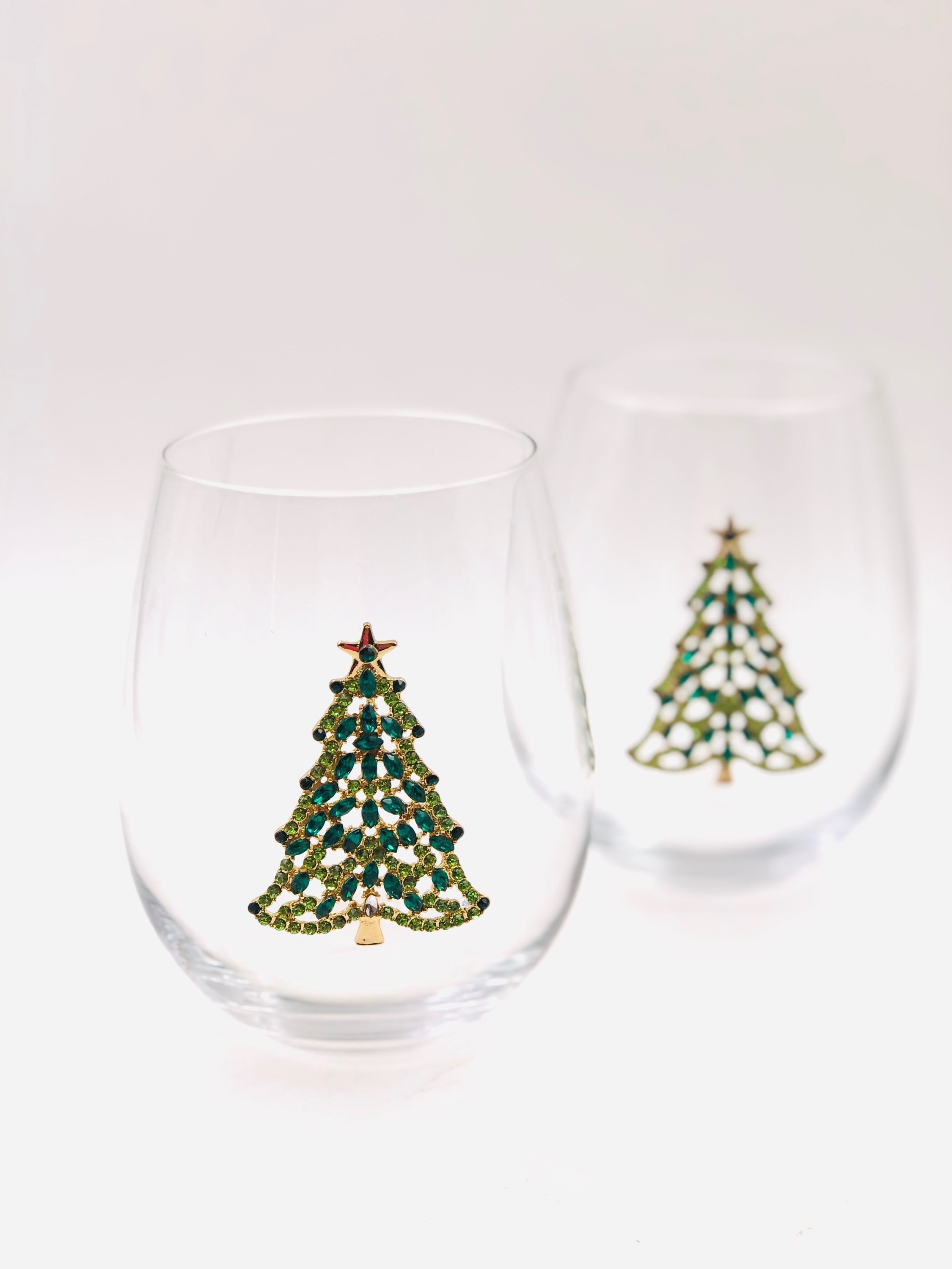 Christmas Tree Stemless Wine Glass Christmas Wine Glasses Christmas ...