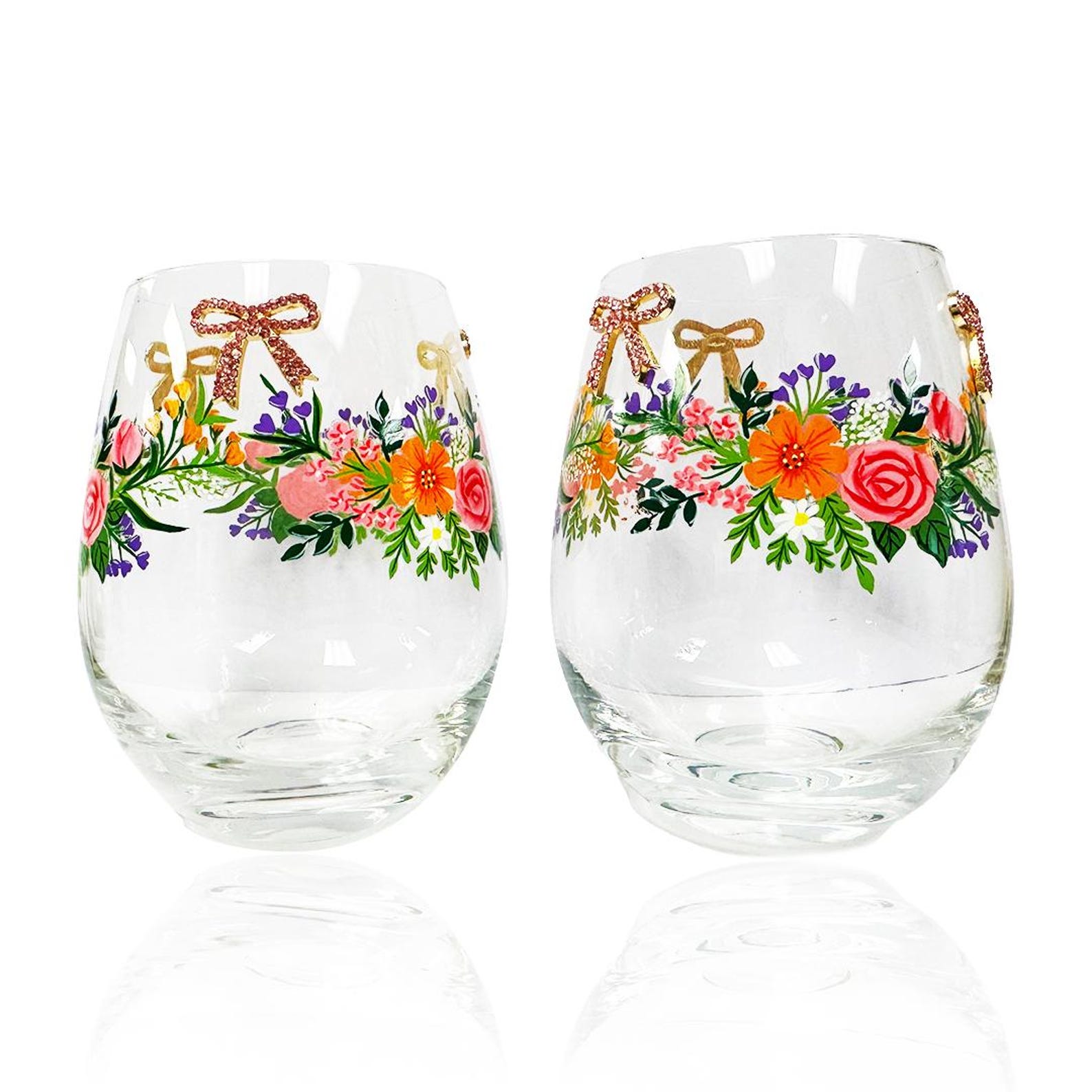 Painted Stemless Wine Glasses Stemless Wine Glass Colorful Glassware ...