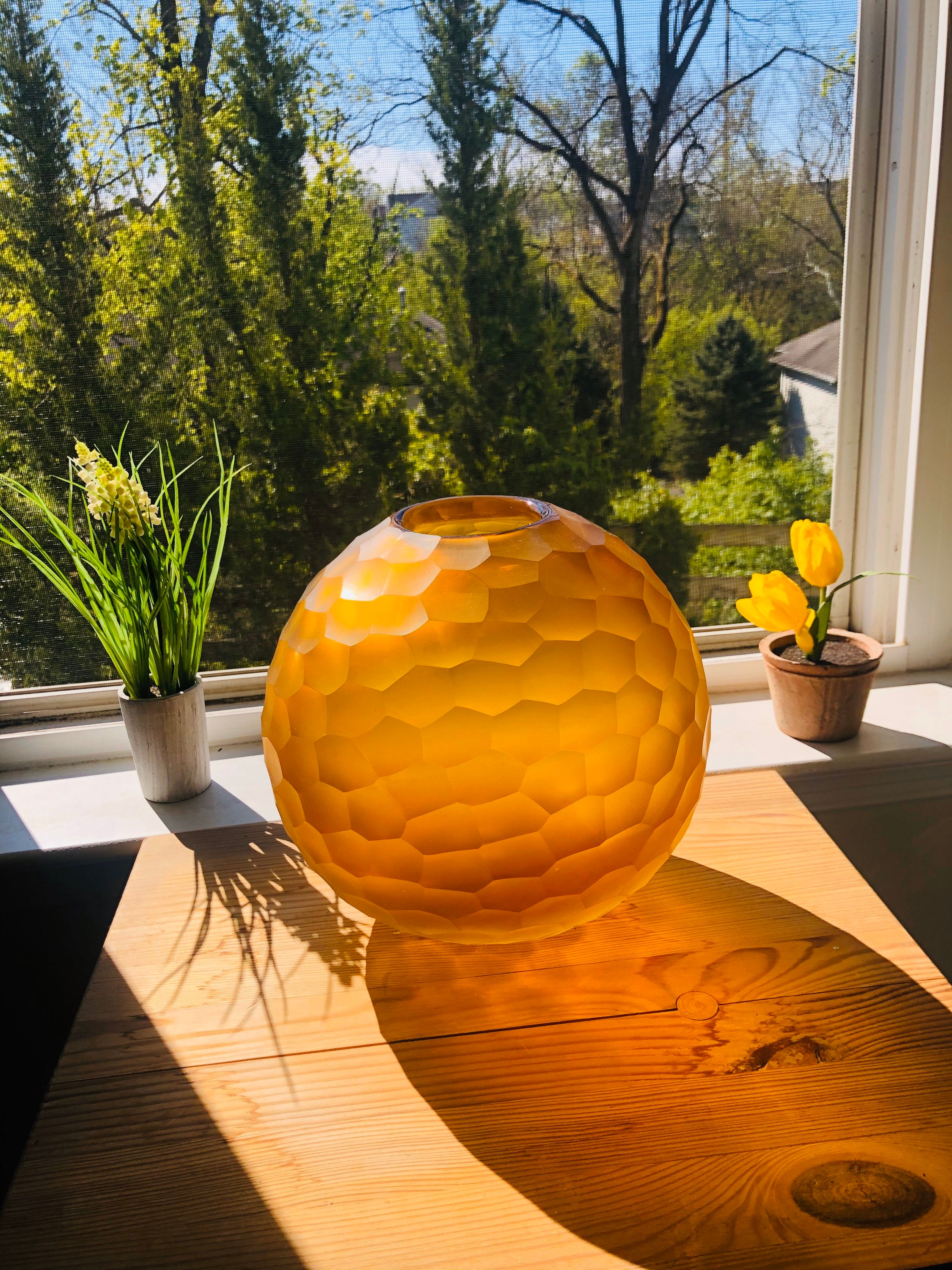 Amber Orb Round Glass Flower Vase | Etsy