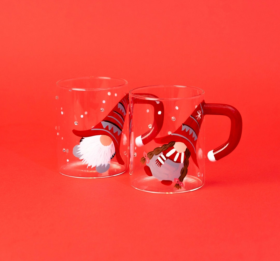 Painted Gnome Glass Coffee Mug Christmas Coffee Mug Designs Gnome Mug ...