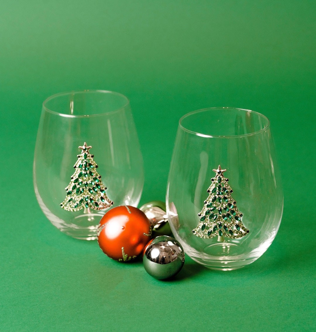 Christmas Tree Stemless Wine Glass Christmas Wine Glasses Christmas ...