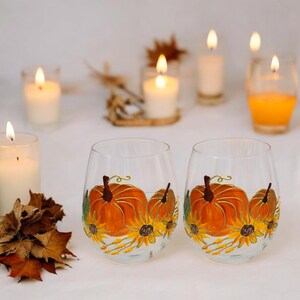 Autumn Wine Glasses Fall Wine Tumbler Fall Wine Glass Thanksgiving ...