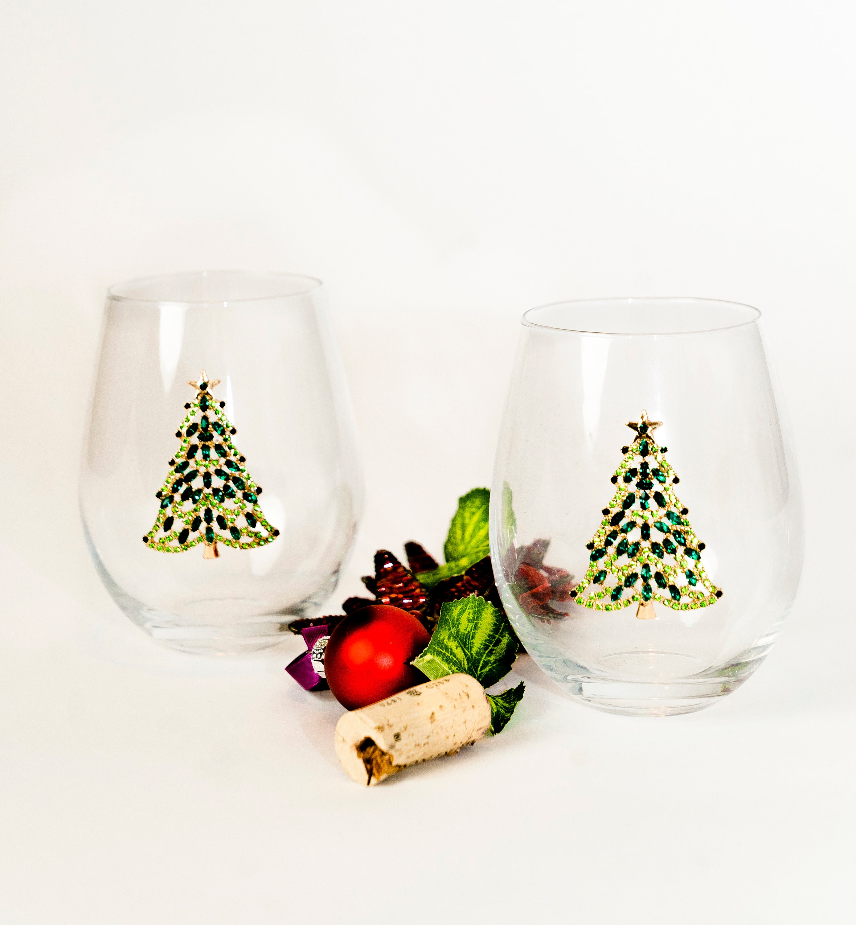 Christmas Tree Stemless Wine Glass Christmas Wine Glasses Christmas ...