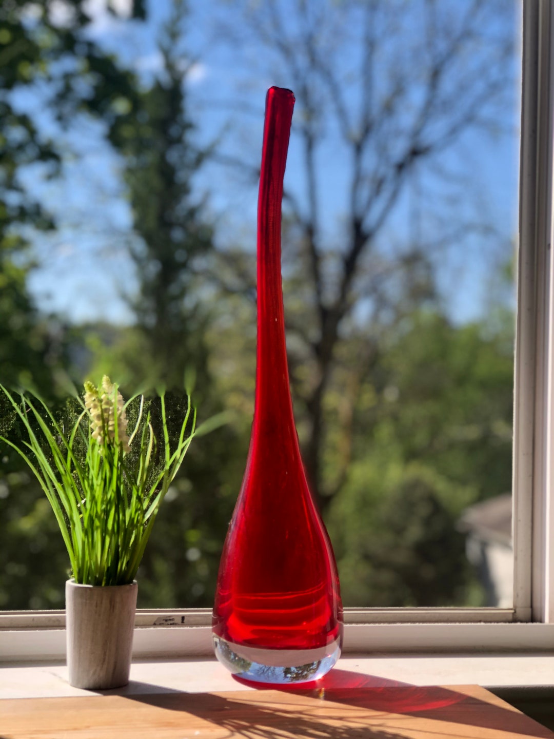Red Vase Red Glass Vase Red Colored Glass Vases Decor Tall Thin Vase ...