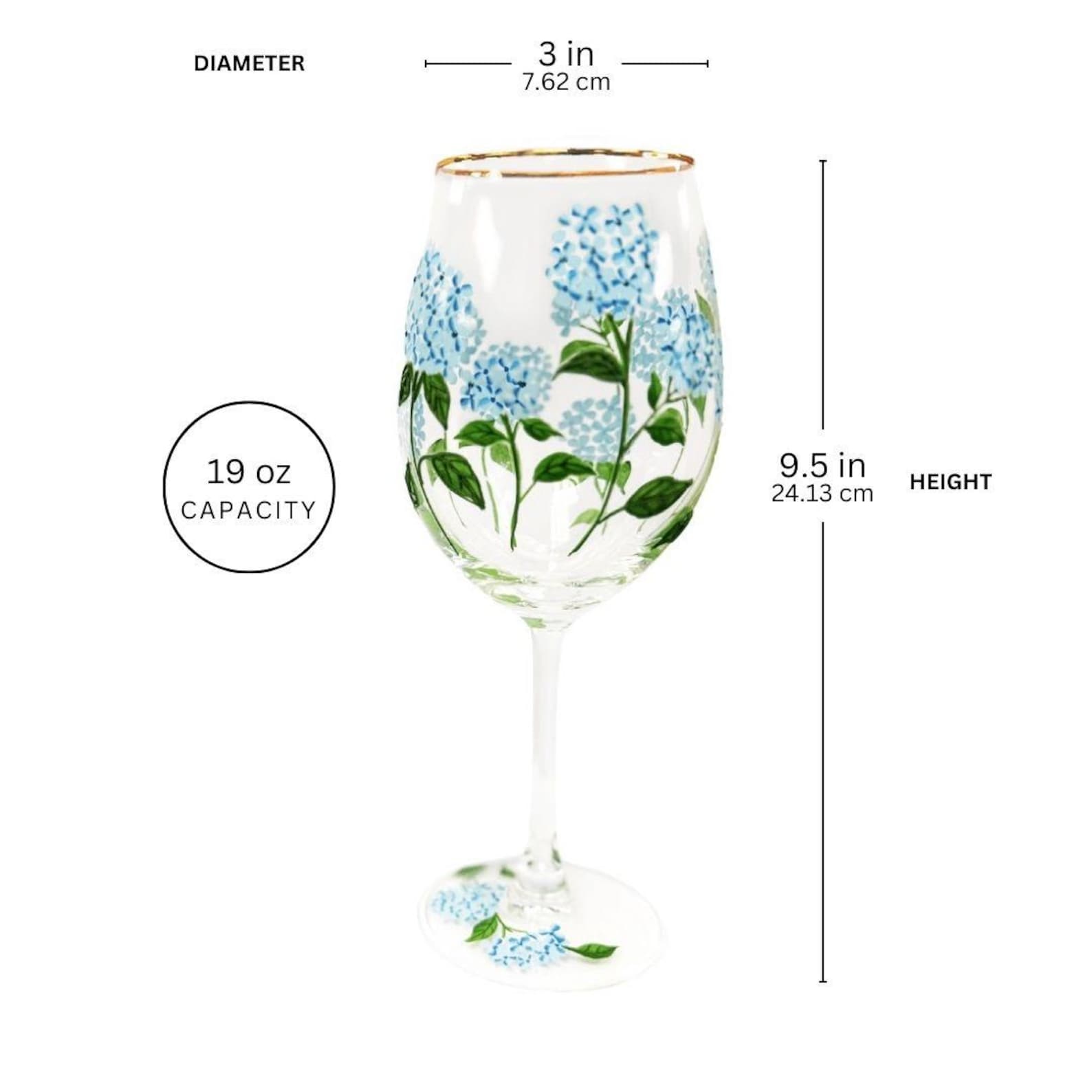 Blue Hydrangea Wine Glass Hand Painted Wine Glasses Pretty Wine Glass ...