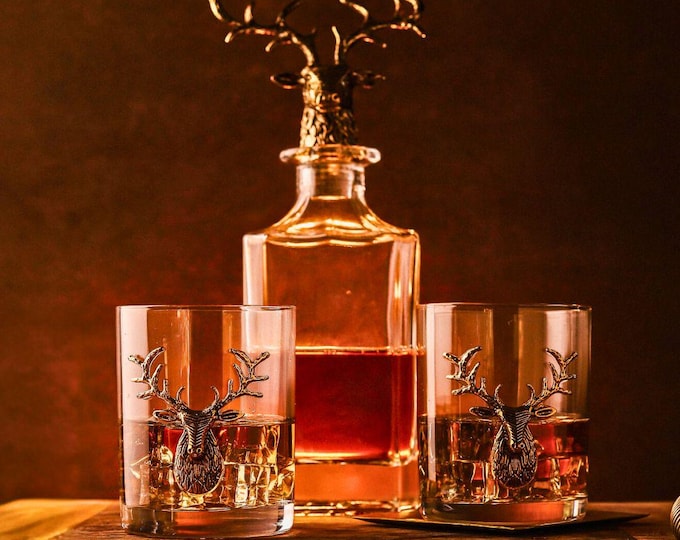 Bronze Stag Crystal Decanter - Elegant Chocolate Bronze Finish, Rustic ...