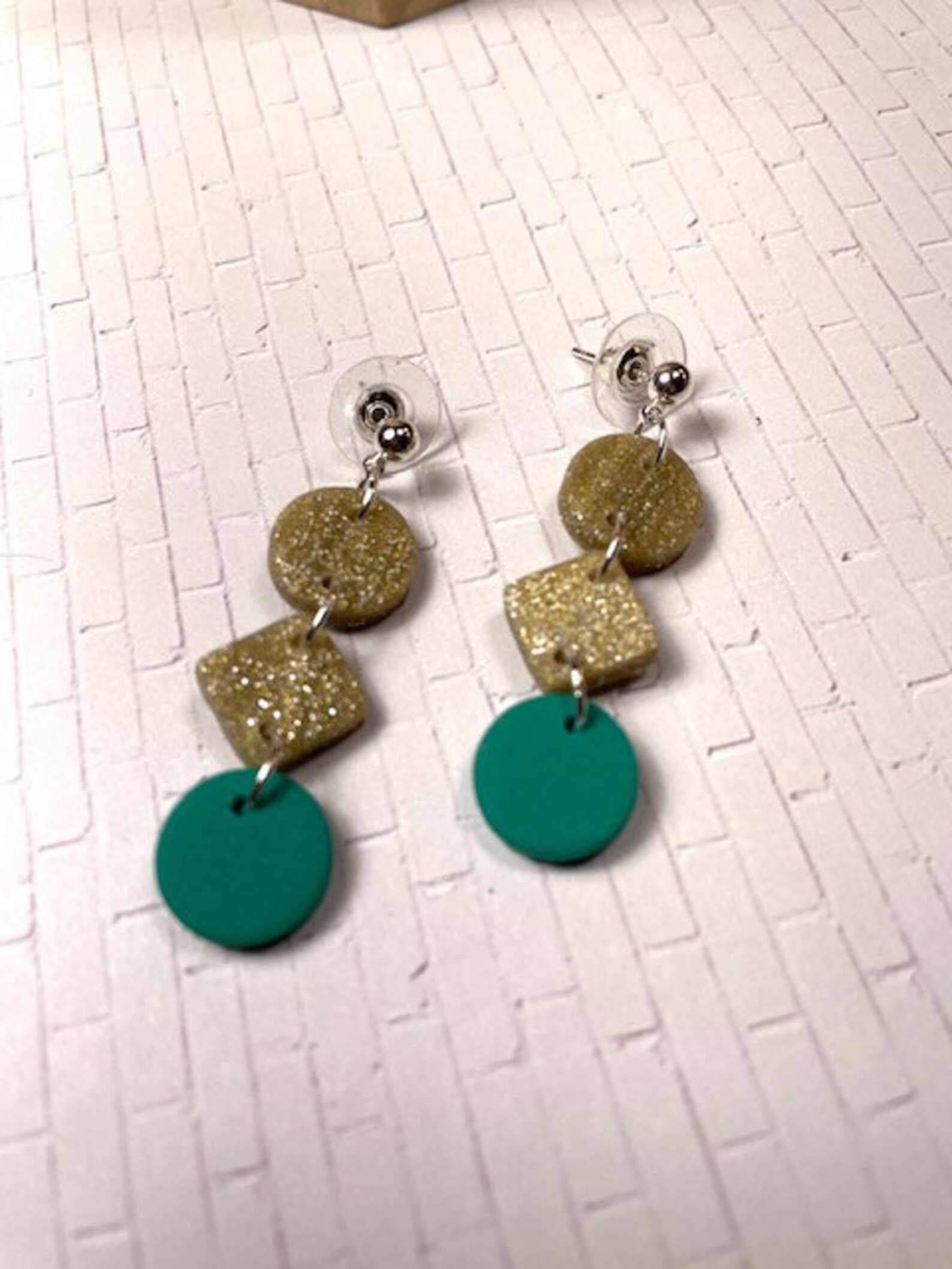 Handmade Polymer Clay Circles Shape Green and Gold Glitter - Etsy