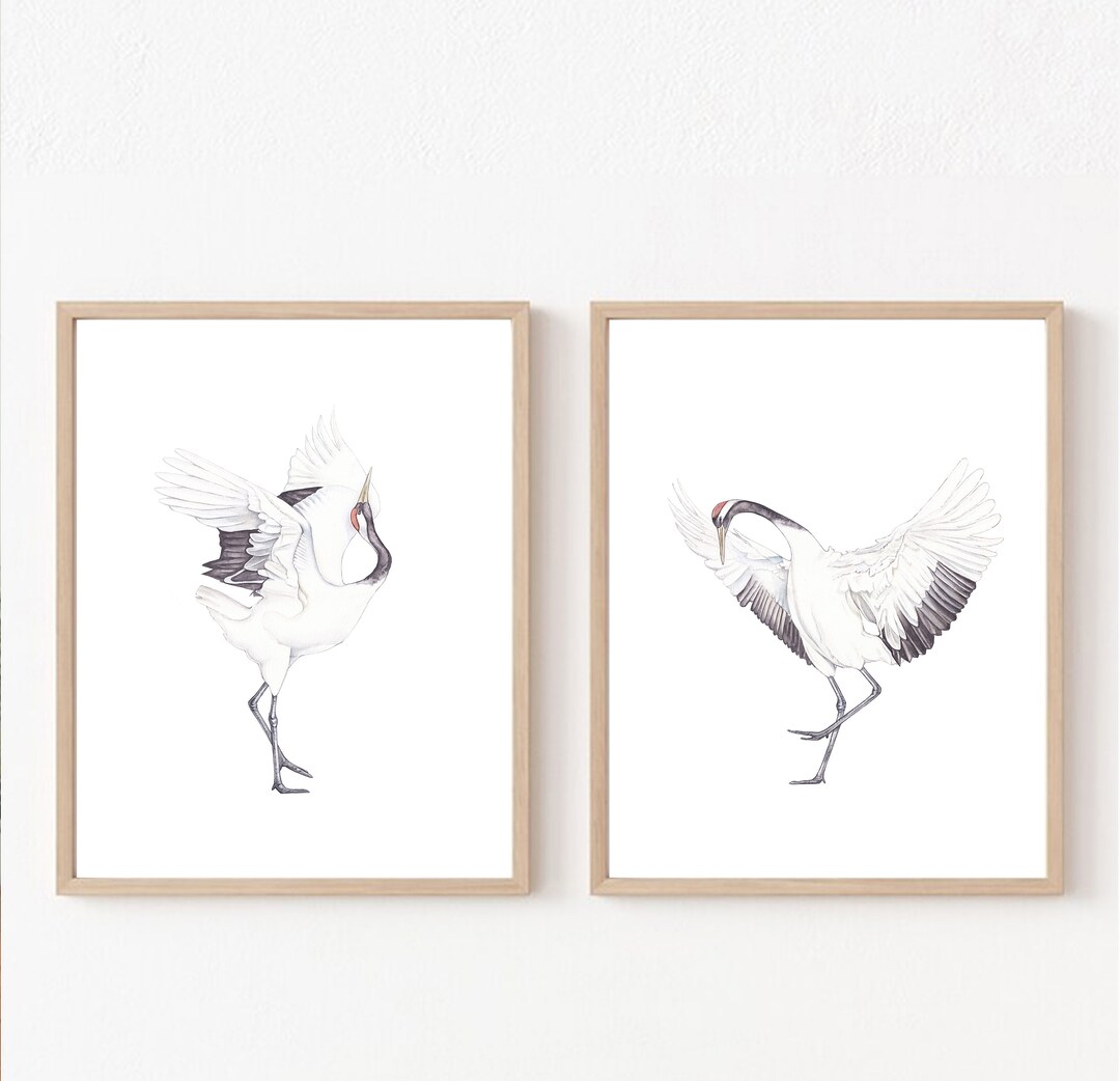 Japanese Crane Wall Art ,white Crane Print, Japanese Crane Painting ...