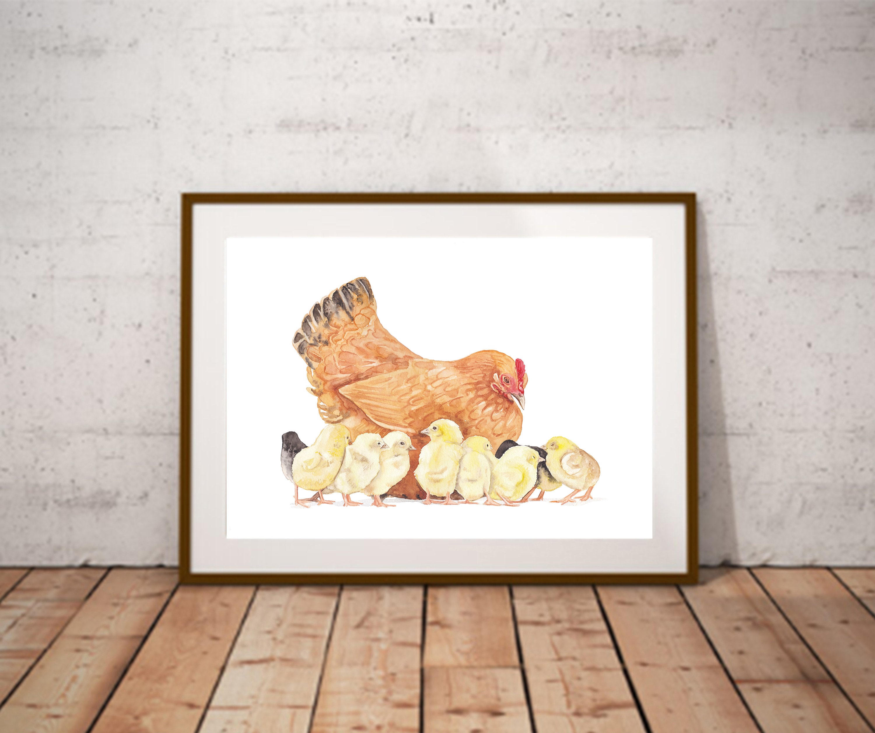 Hens and Chicks Art, Baby Chick Print Watercolor, Chicks Painting ...
