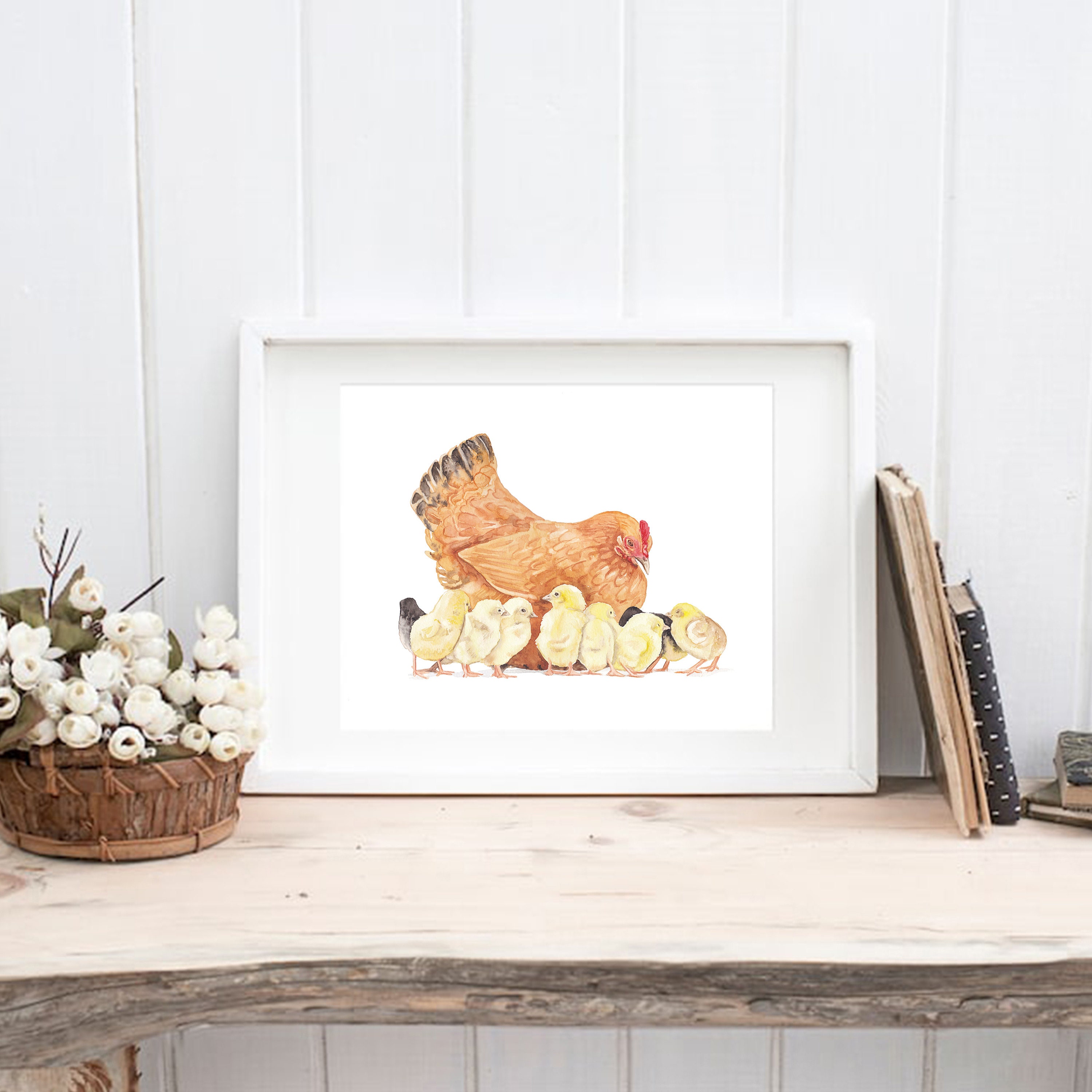 Hens and Chicks Art, Baby Chick Print Watercolor, Chicks Painting ...