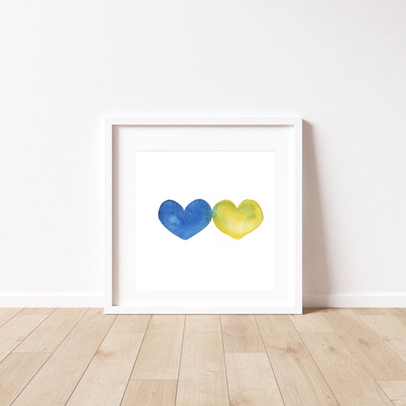 Blue and Yellow Heart Png Watercolor Hearts Painting | Etsy