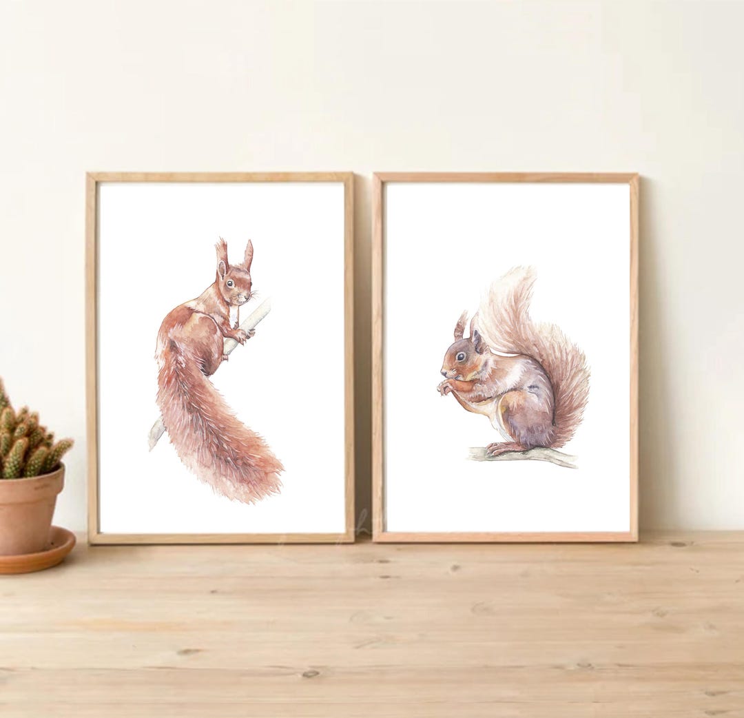 Squirrel Print, Wood Animal Wall Art, Squirrel Watercolor, Squirrel Printable, Squirrel Wall Art ...
