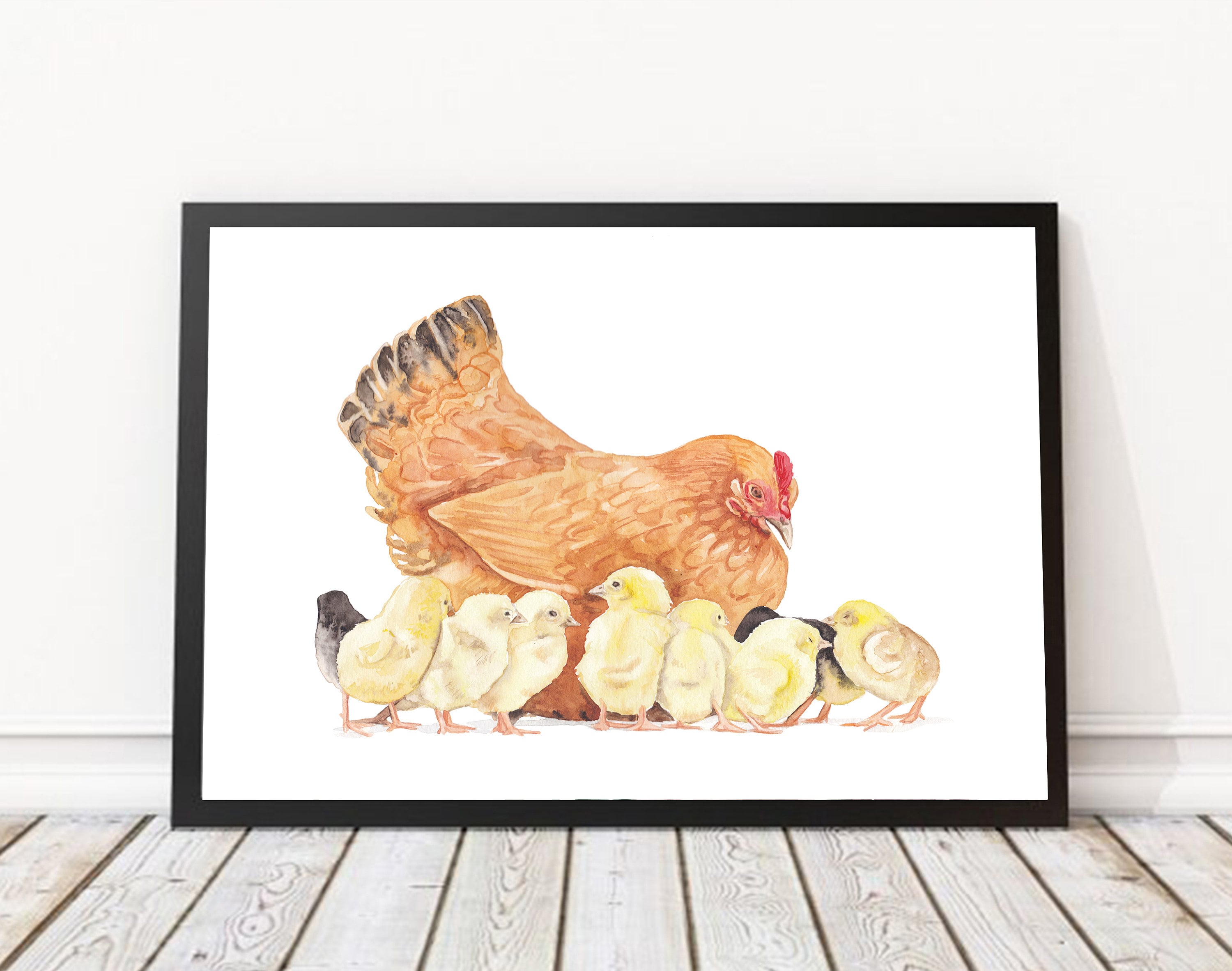 Hens and Chicks Art, Baby Chick Print Watercolor, Chicks Painting ...