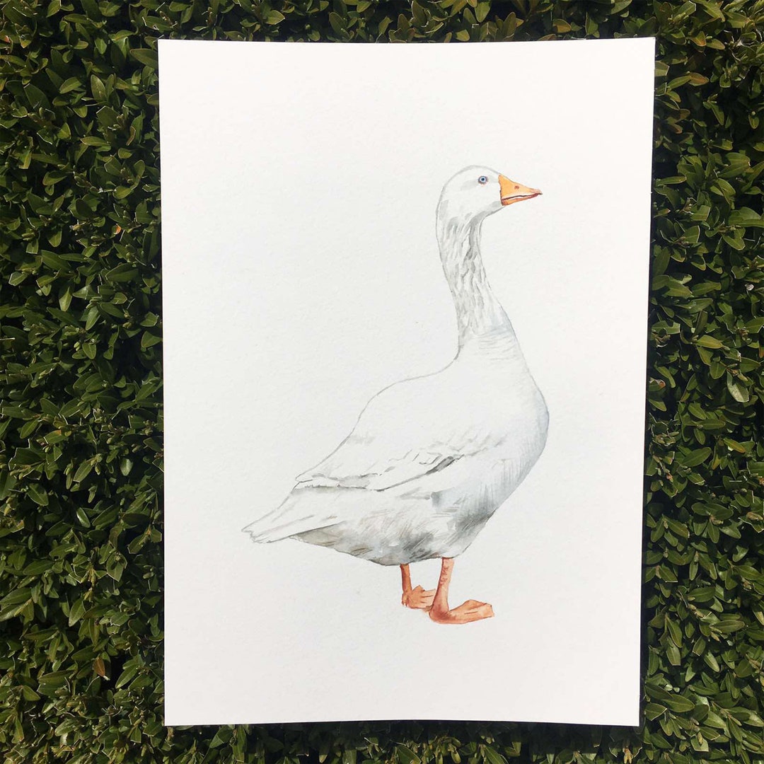 Watercolor Goose Painting – White Goose Art – Original Bird Wall Decor ...