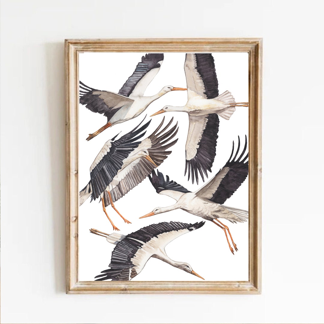 Japanese Crane Wall Art ,white Crane Print, Japanese Crane Painting ...