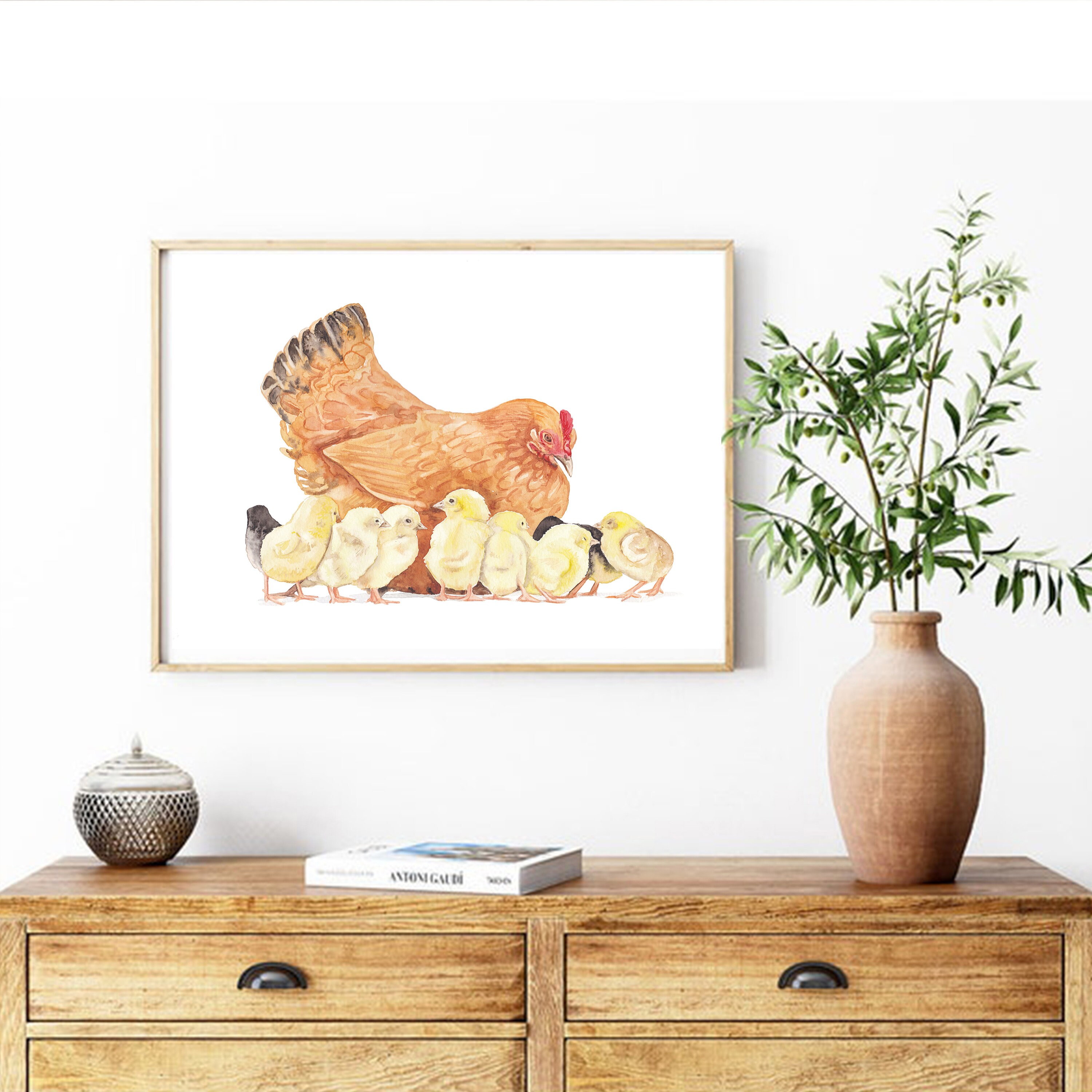 Hens and Chicks Art, Baby Chick Print Watercolor, Chicks Painting ...