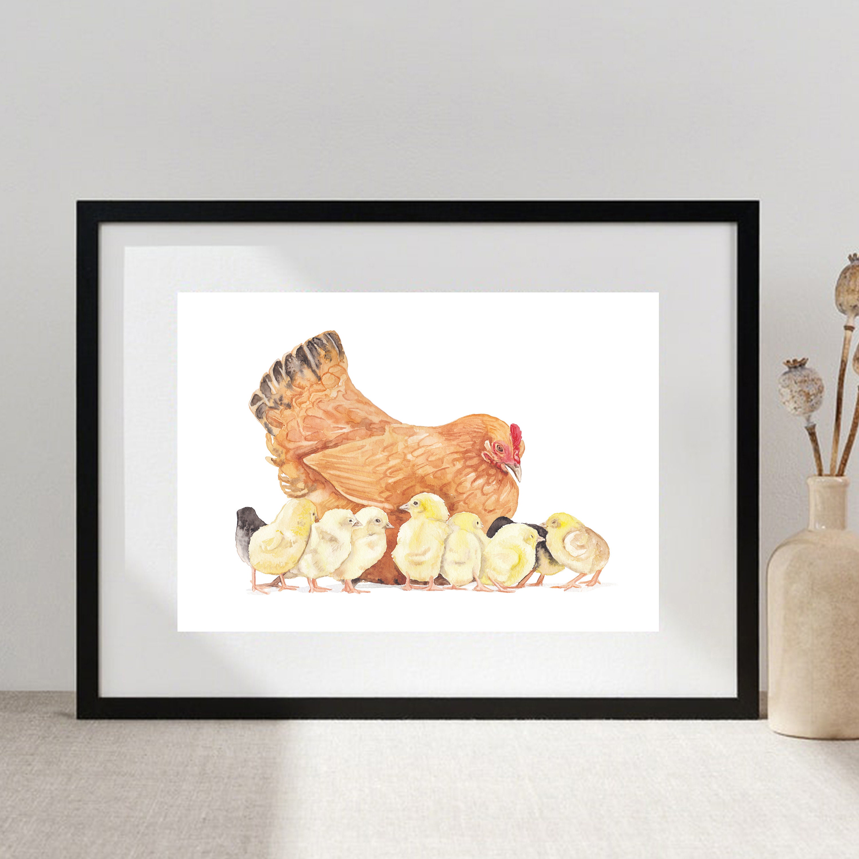 Hens and Chicks Art, Baby Chick Print Watercolor, Chicks Painting ...