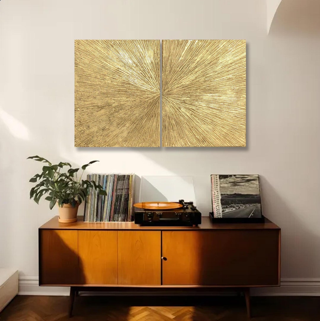 Gold Abstract Art Painting, Textured 3d Painting, 3d Gold Wall Art, 2 ...