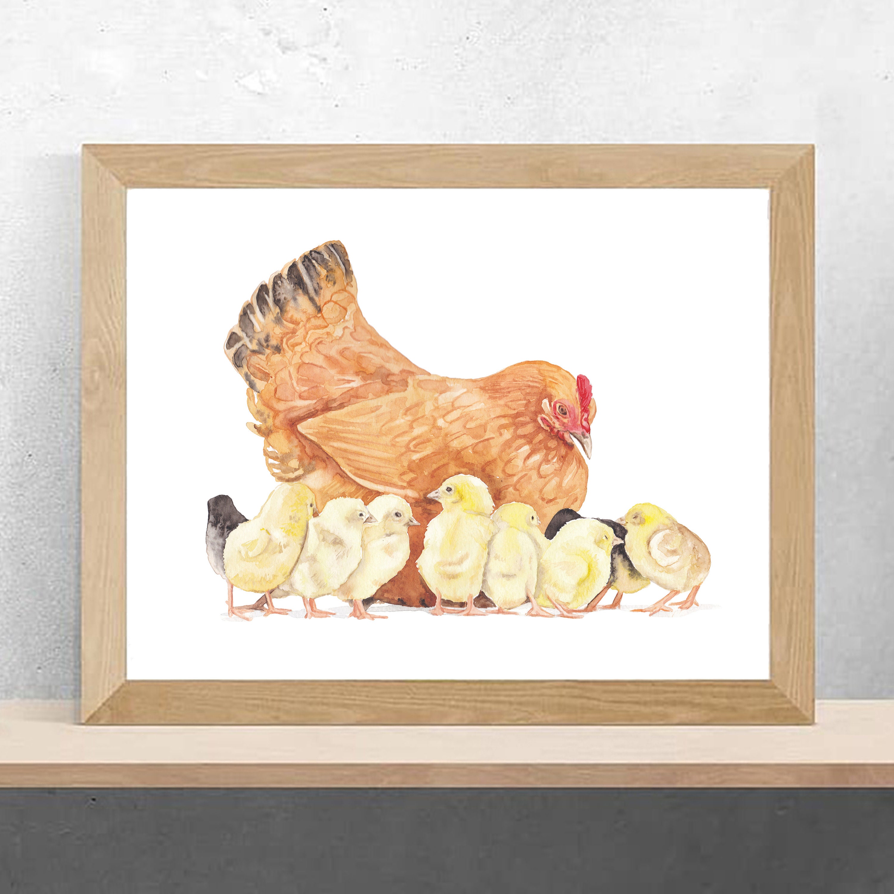 Hens and Chicks Art, Baby Chick Print Watercolor, Chicks Painting ...