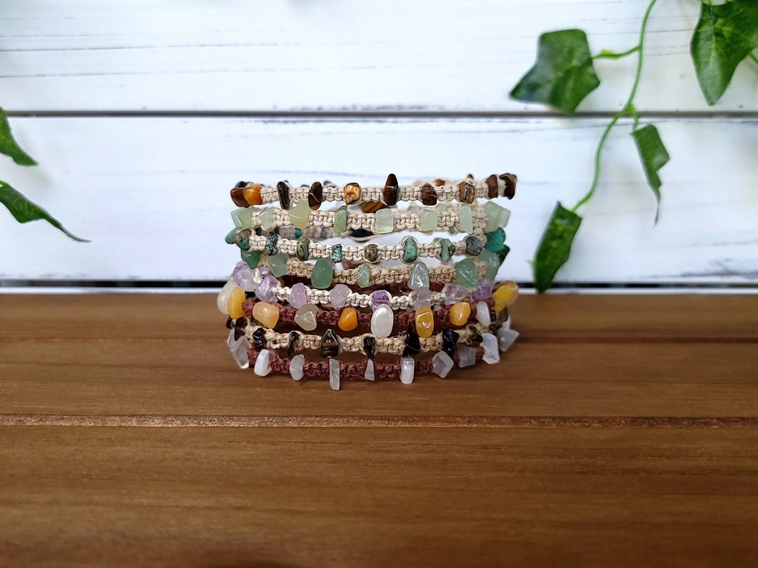 Gemstone Chip Hemp Ankle Bracelet - CHOOSE SIZE/STONE - Handmade ...