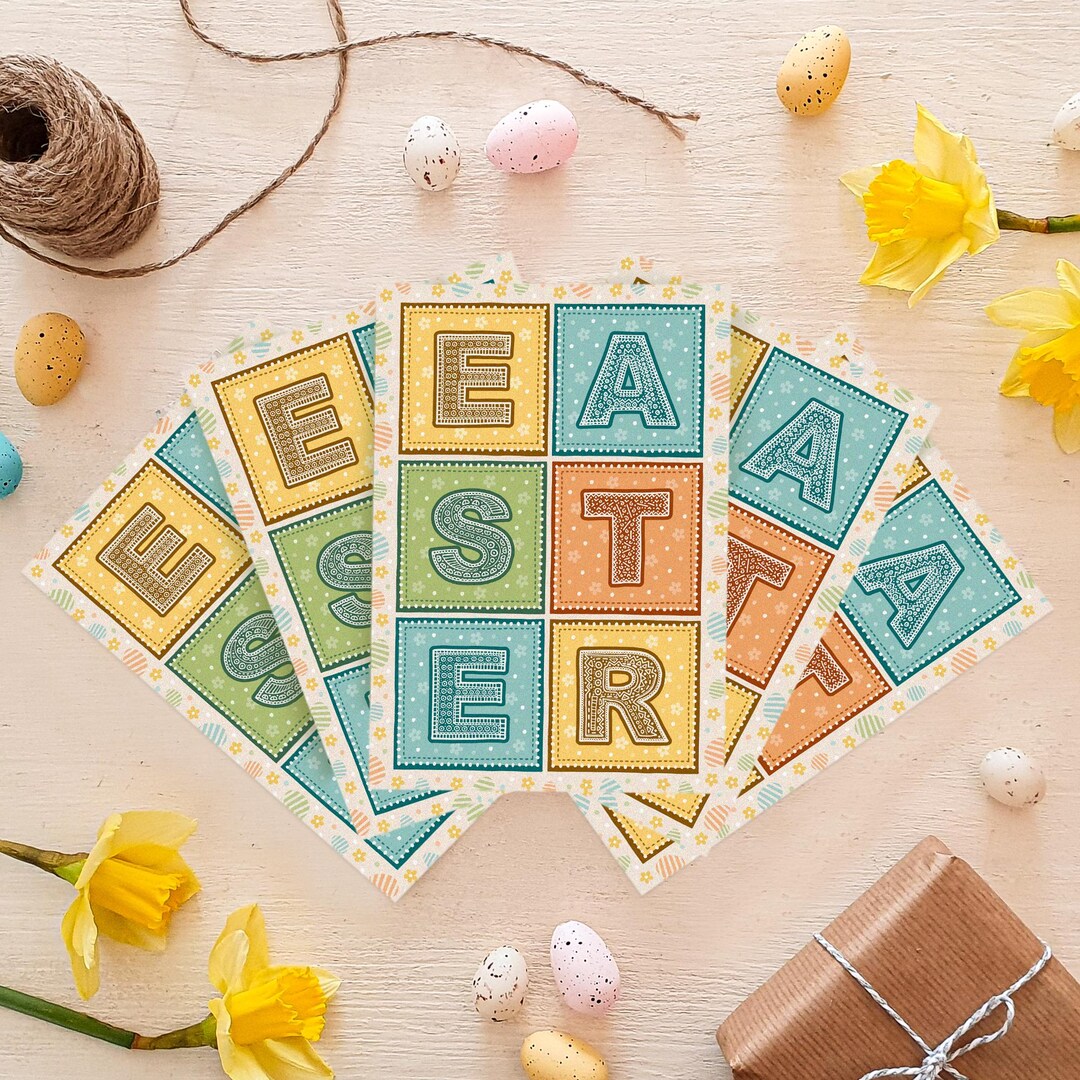 Pack of Pastel Typographic Easter Cards / Happy Easter Card Pack ...