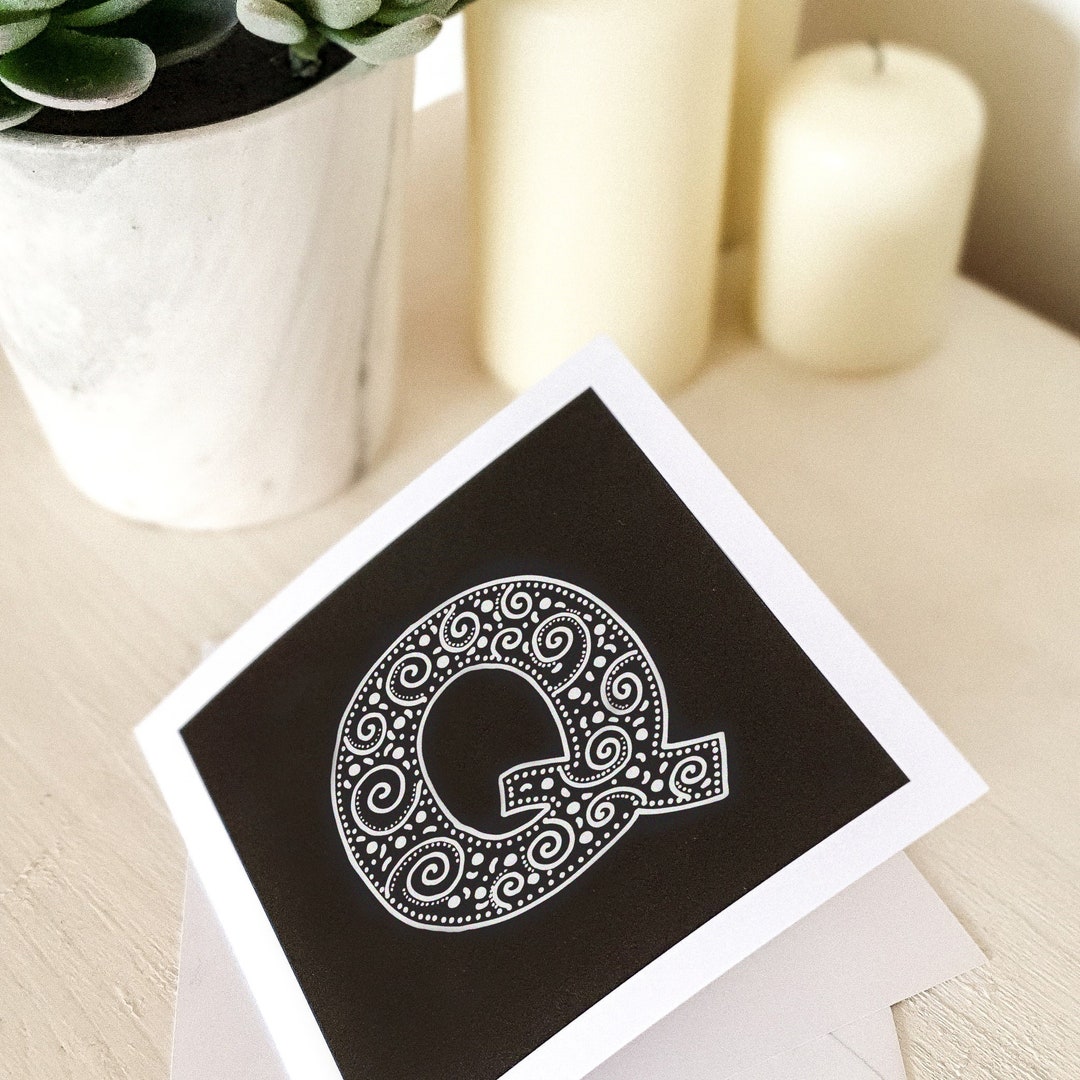 Q Card / Letter Q Card / Q Initial Card / Unique Typographic Greeting ...