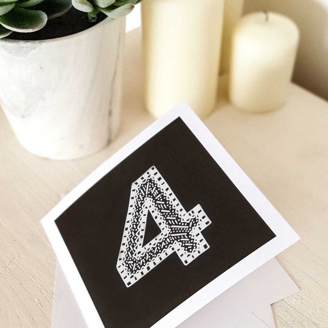 Unique 4th Birthday Card: Black and White Number Four - Etsy