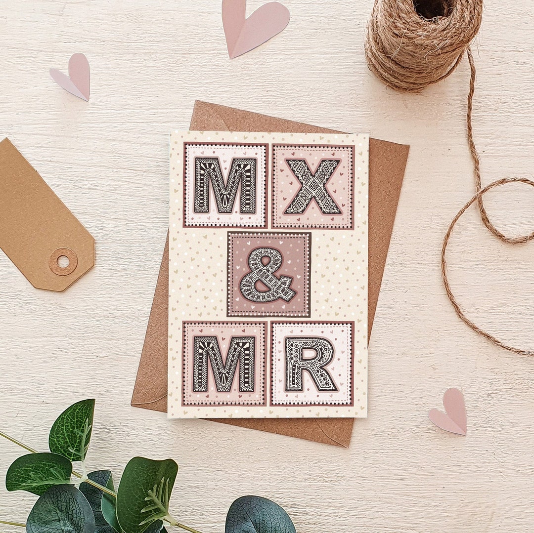 Mx & Mr Wedding Card: Pink Cream Gender Neutral Design - Etsy