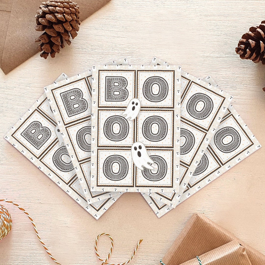 Booooo Cute Ghost Halloween Card Multipack / Typographic Ghost ...