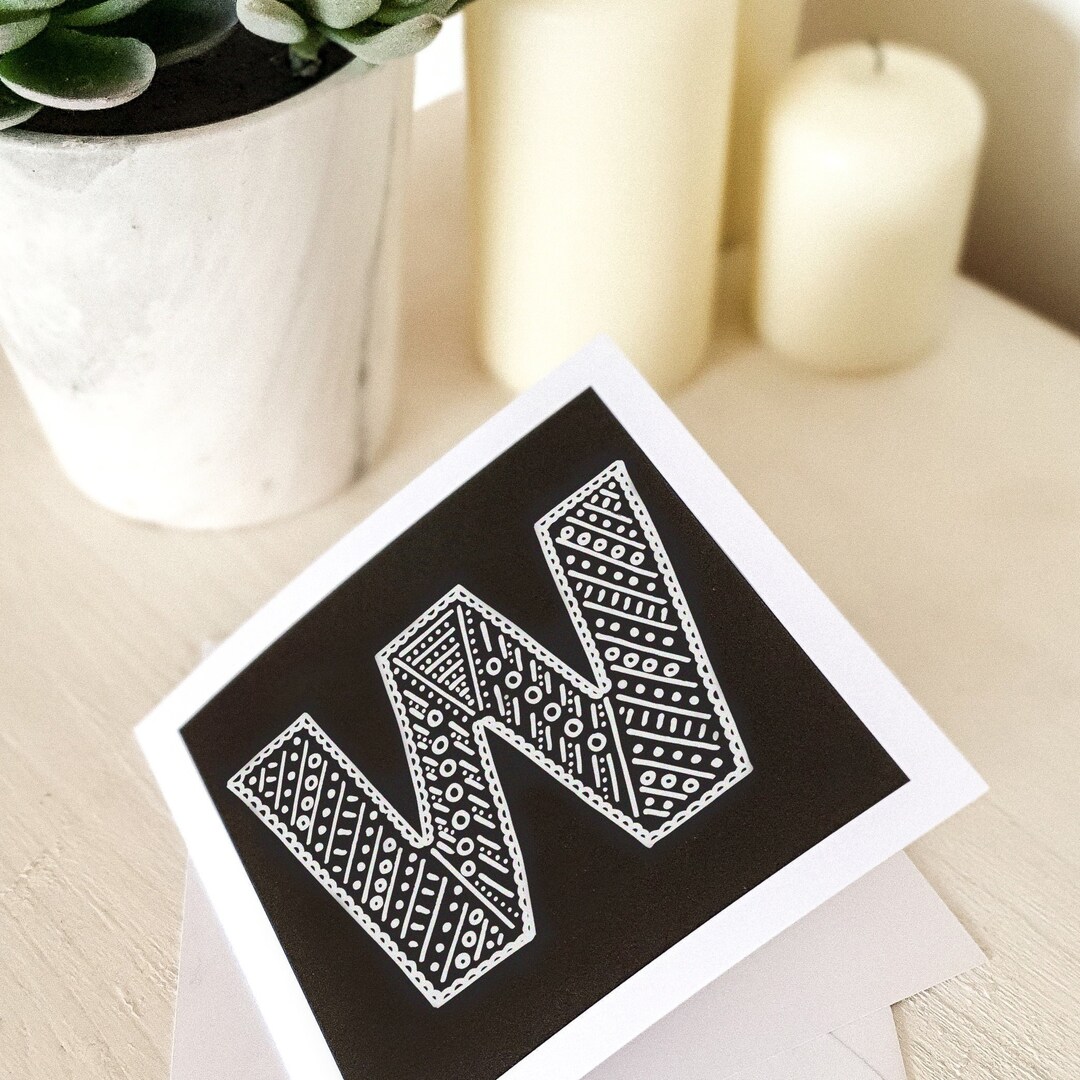 W Card / Letter W Card / W Initial Card / Unique Typographic Greeting ...