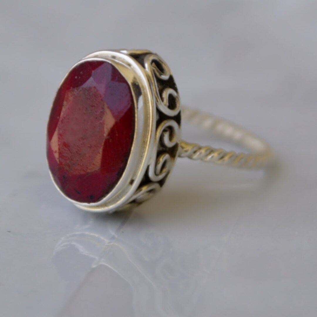 Oval Faceted Rich Red Ruby 925 Sterling Silver, 14K Yellow Gold Fill ...