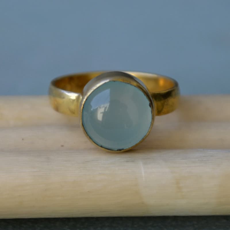 Aqua Chalcedony Gold Ring - Etsy