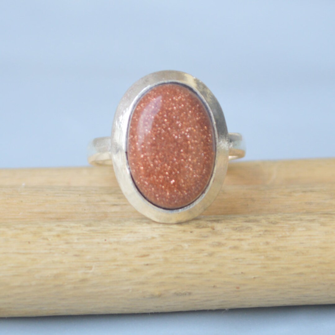 Oval Cab Red Sun Sitara Goldstone 925 Sterling Silver, 14K Yellow Gold ...