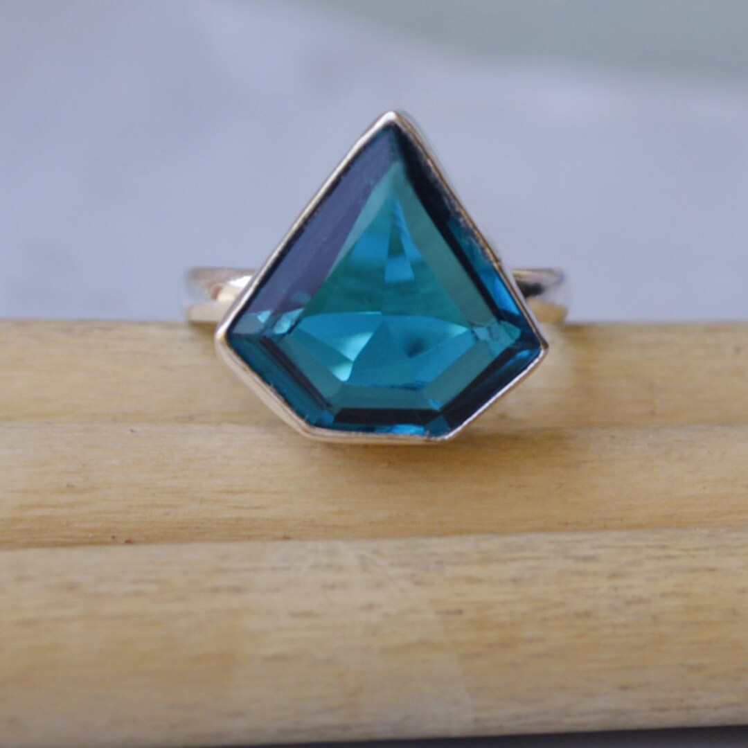 Diamant Neon Blau Apatit Quarz Ring: Sterling Silber & Gold Fill - Etsy ...